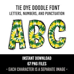 Green and Yellow Tie Dye Alphabet Doodle Font Letters Tiedye Numbers ...