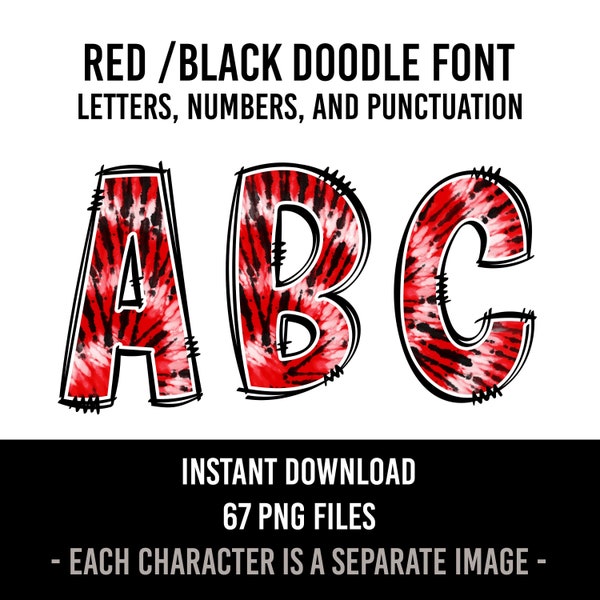 Red and Black Doodle Letters - Etsy