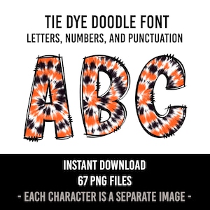 Orange and Black Tie Dye Alphabet Doodle Font Letters Tiedye Numbers ...