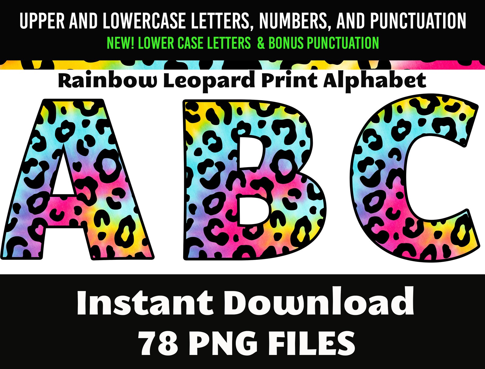 Rainbow Leopard Print Alphabet 78 Letters Leopard Print | Etsy