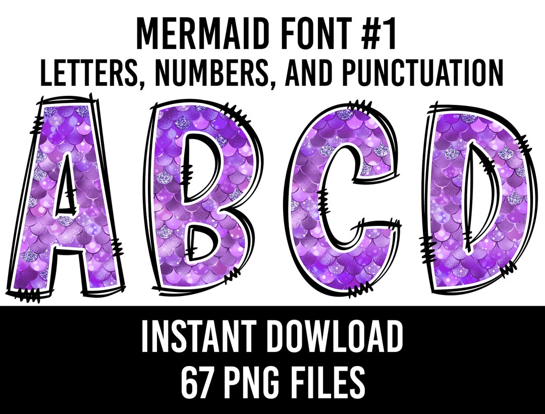 Mermaid Alphabet Doodle Font Letters Mermaid Numbers PNG Font - Etsy