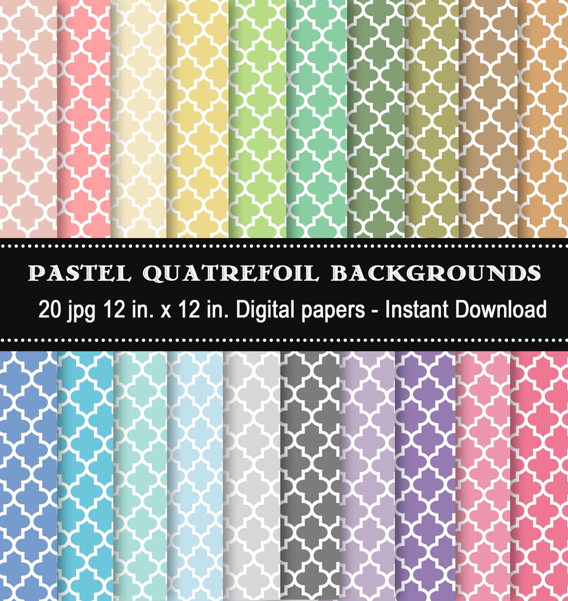 20 Rainbow Quatrefoil Papers Pastel Quatrefoil Digital | Etsy