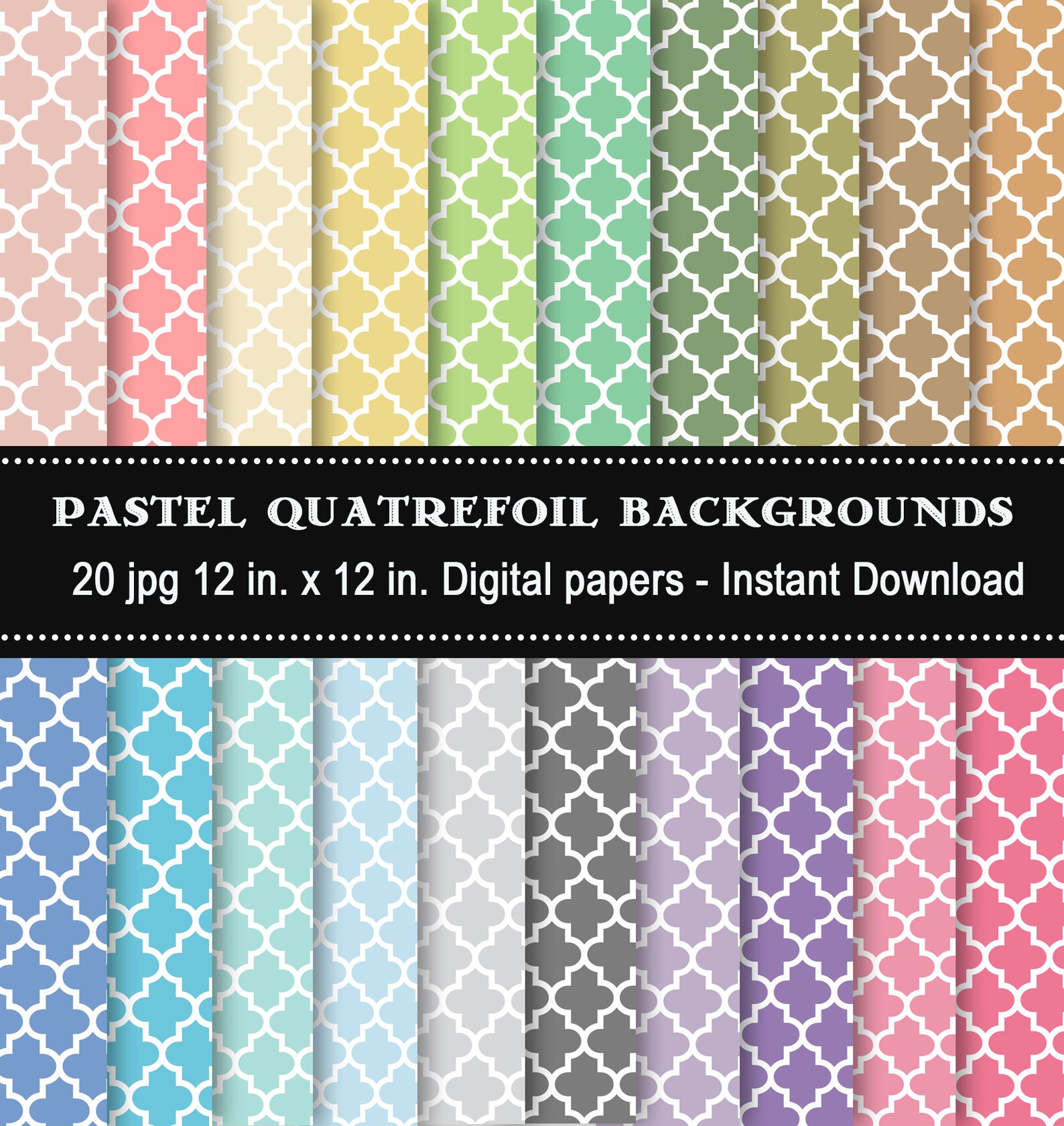 20 Rainbow Quatrefoil Papers Pastel Quatrefoil Digital | Etsy