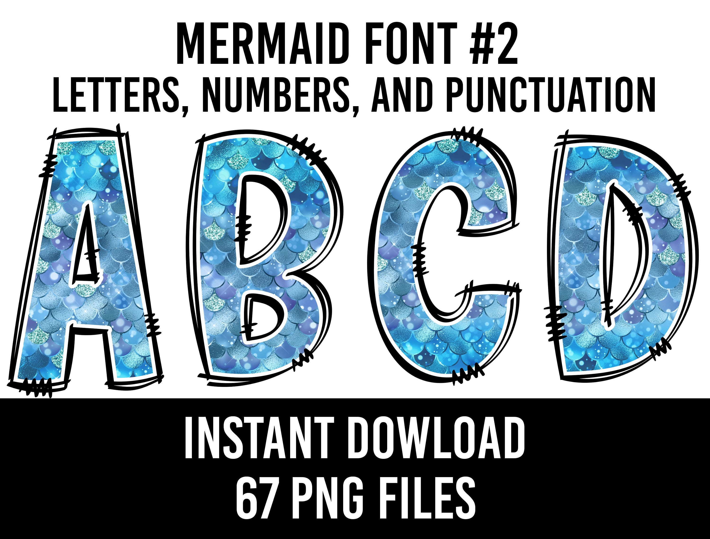 Mermaid Alphabet Doodle Font Letters Mermaid Numbers PNG Font - Etsy