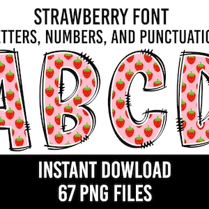 Strawberry Alphabet Doodle Font Letters Summer Numbers PNG - Etsy