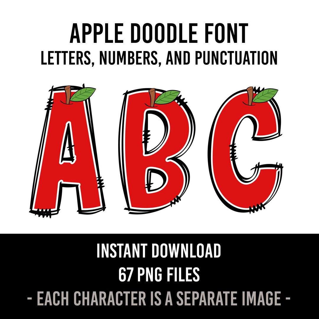 Apple Doodle Font, Teacher Doodle Letters, Back to School, Pencil Hand ...