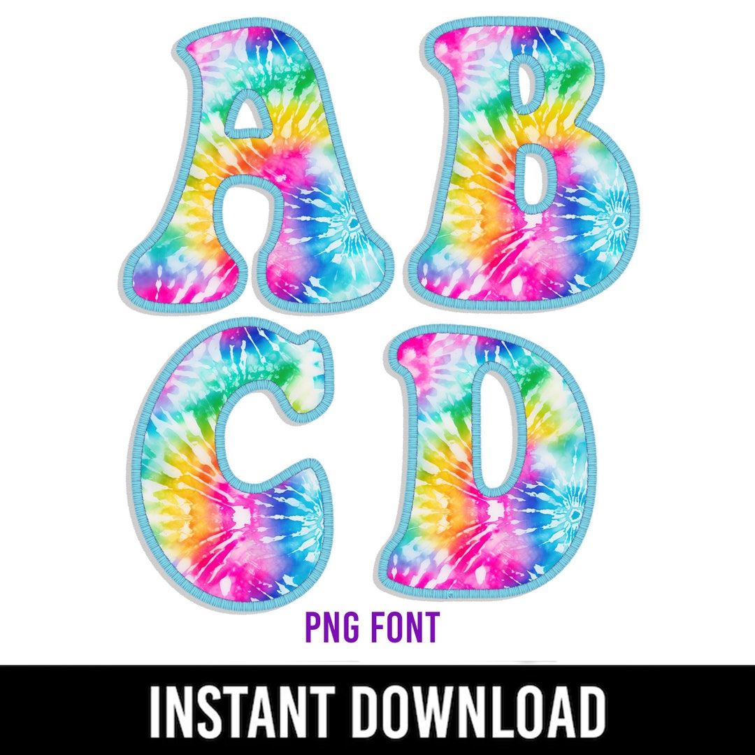 Tie Dye Alphabet, Faux Embroidery, Hippie Letters, PNG File, Tiedye ...