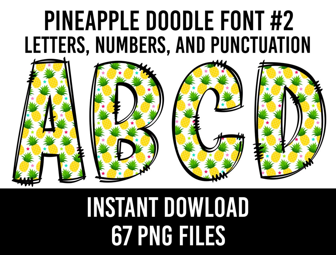 Pineapple Alphabet Doodle Font Summer Letters Hawaiian Numbers - Etsy