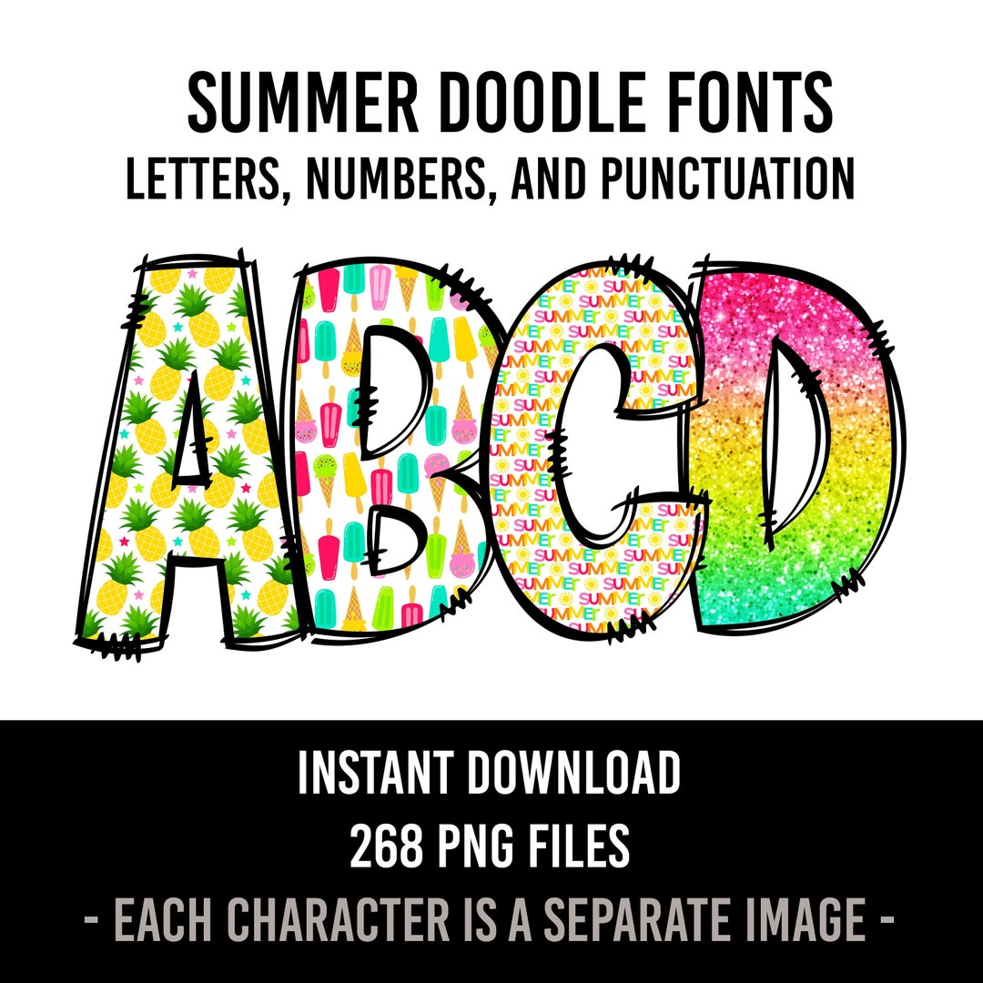 Popsicle Alphabet Doodle Font Summer Letters Ice Cream Numbers PNG Font ...