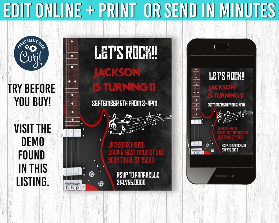 Rockstar Invitation 5x7 Rock N Roll Birthday Invitation YOU EDIT and ...