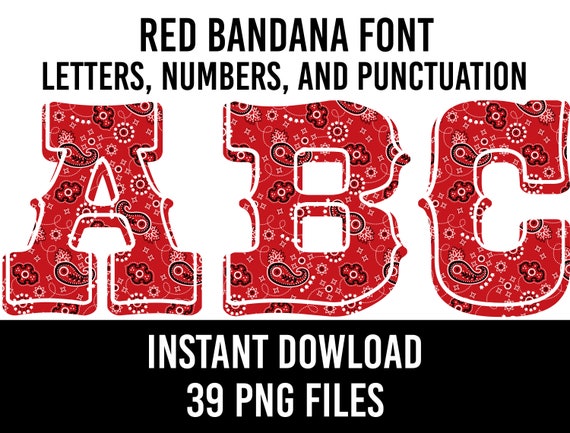 Red Bandana Alphabet PNG 39 Letters Bandana Numbers Font - Etsy India