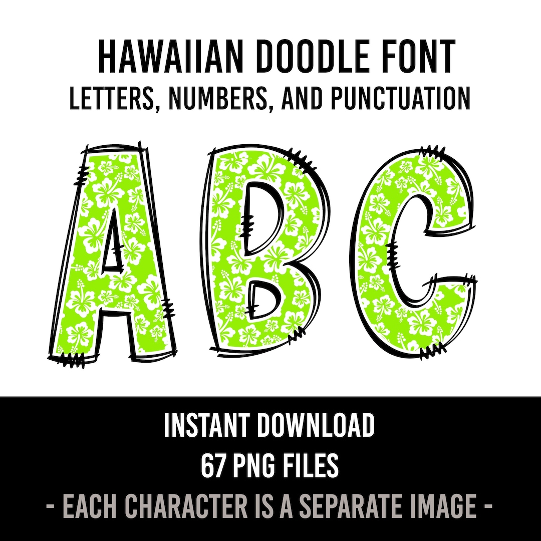 Hawaiian Alphabet Tropical Doodle Font Letters Summer Numbers PNG Font ...