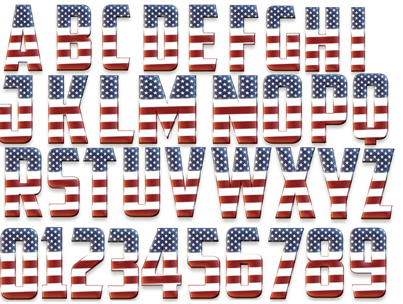 USA Flag Alphabet and Numbers American Font America | Etsy