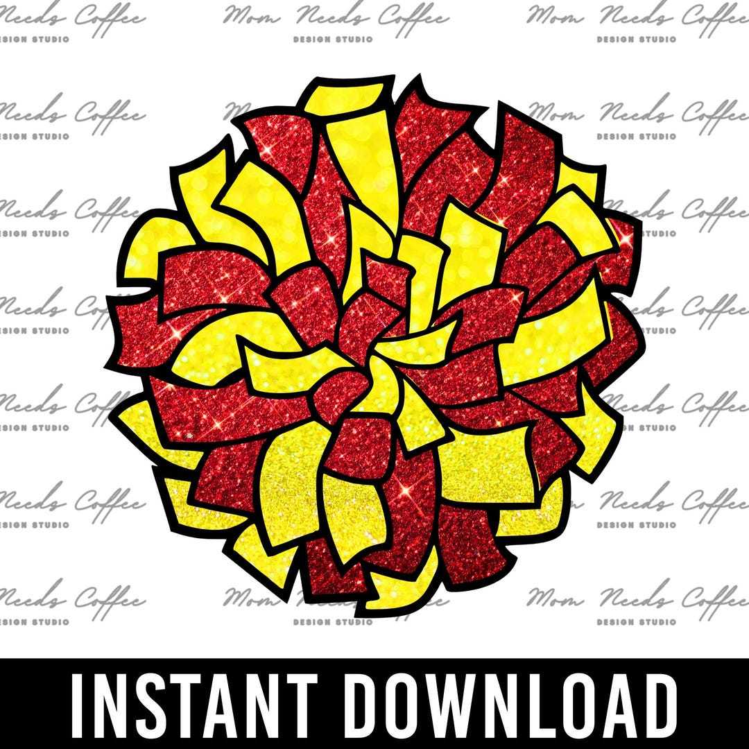 Cheer Red and Yellow Pom Pom Clipart, Gameday Sublimation, Cut and ...
