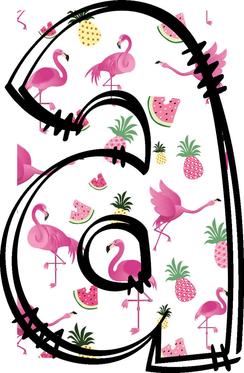 Flamingo Alphabet Doodle Font Letters Tropical Numbers PNG Font ...