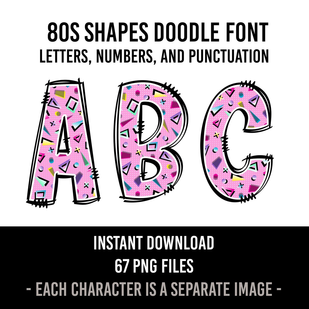 80s Alphabet Doodle Font 90s Letters Retro Numbers PNG Eighties Alpha ...