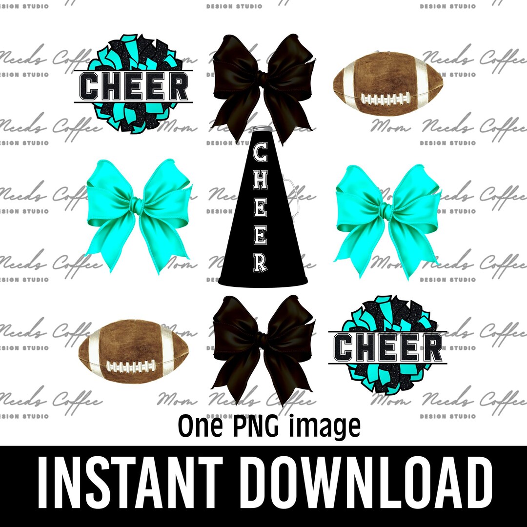 Teal Cheer Football Coquette Bows PNG, Gameday Sublimation, Cut and ...