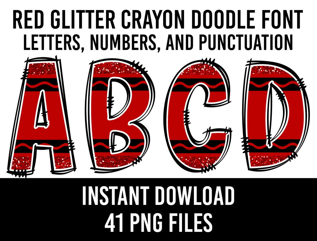 Red Crayon Alphabet Doodle Font Letters Crayons Numbers PNG - Etsy