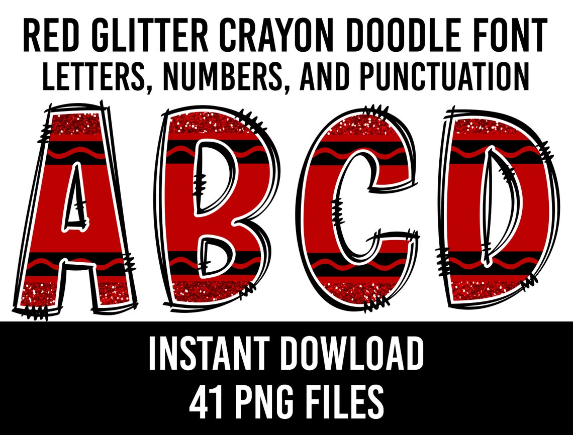 Red Crayon Alphabet Doodle Font Letters Crayons Numbers PNG Crayon ...