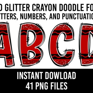 Red Crayon Alphabet Doodle Font Letters Crayons Numbers PNG Crayon ...
