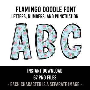 Flamingo Alphabet Doodle Font Letters Tropical Numbers PNG Font ...