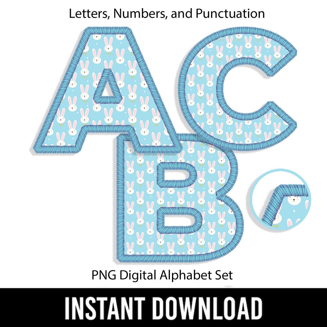 Digital Blue Easter Bunny PNG Alphabets, One Alpha Pack, Faux ...