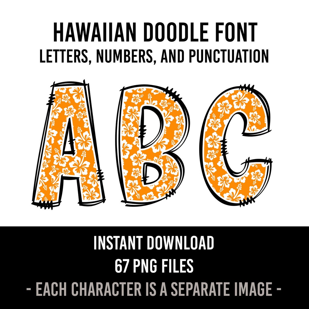 Hawaiian Alphabet Tropical Doodle Font Letters Summer Numbers PNG Font ...
