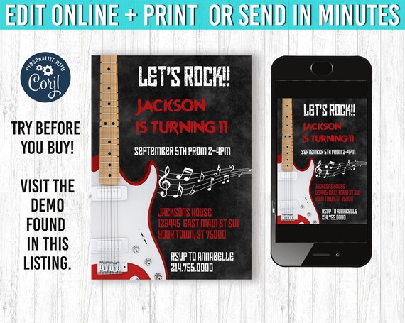 Rockstar Invitation 5x7 Rock N Roll Birthday Invitation YOU - Etsy