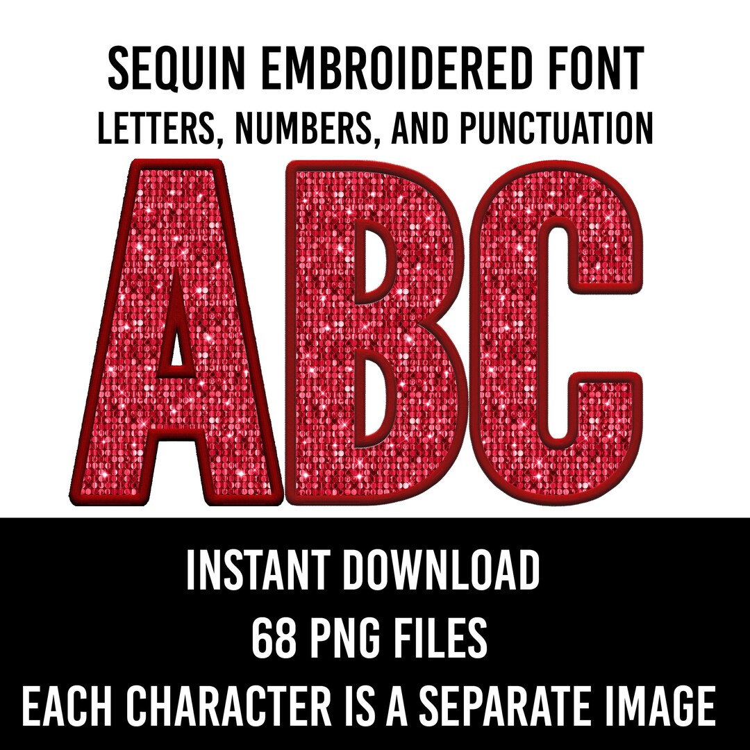 Red Sequin Faux Embroidery Alphabet, Sequin Letters, Glitter Alpha PNG ...