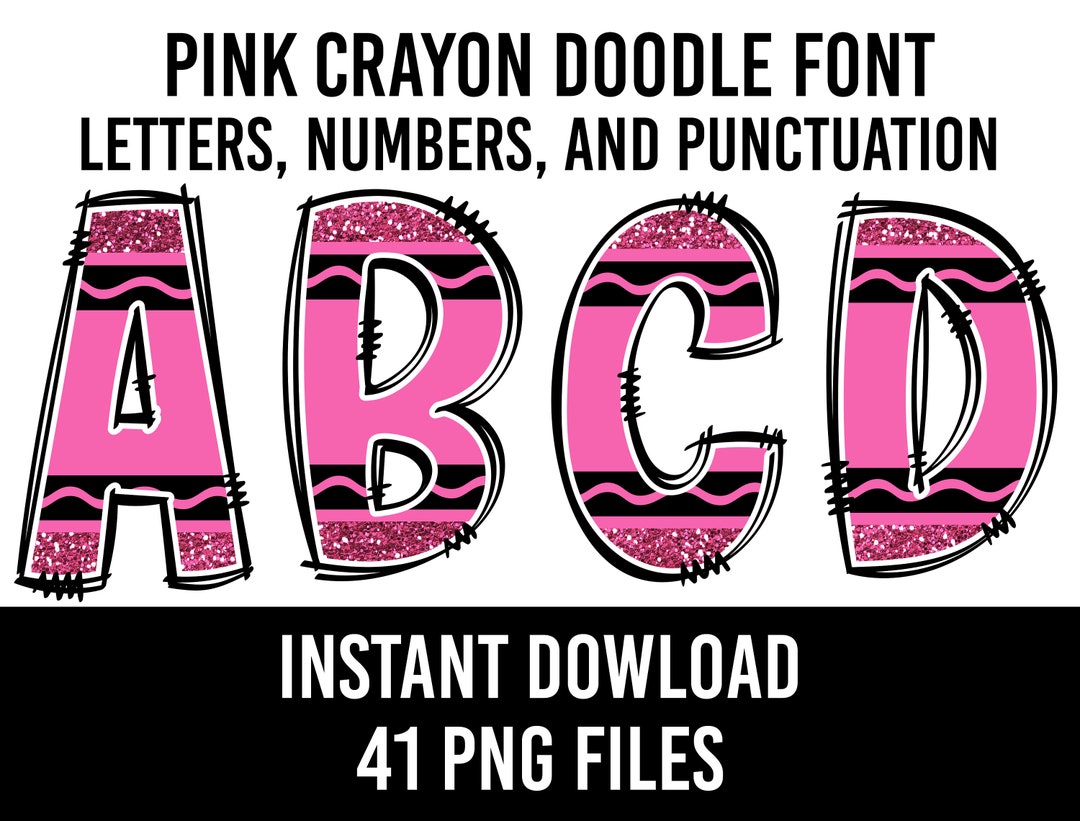 Pink Crayon Alphabet Doodle Font Letters Crayons Numbers PNG - Etsy