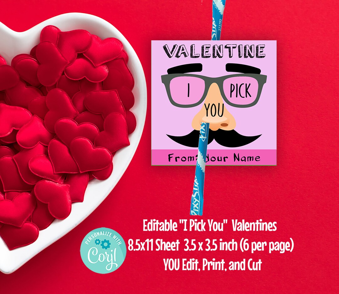 I Pick You Printable Valentine Cards, Candy Valentines, Conversation ...