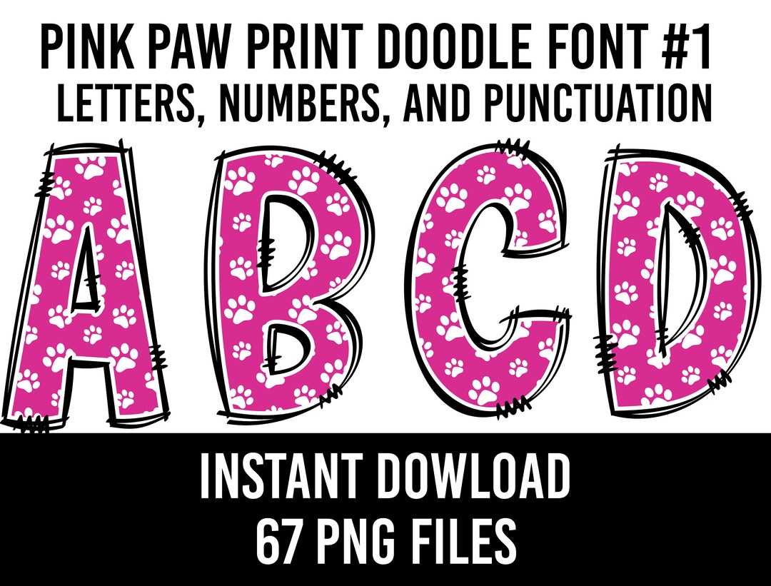 Paw Print Alphabet Doodle Font Letters Dog Numbers Puppy - Etsy