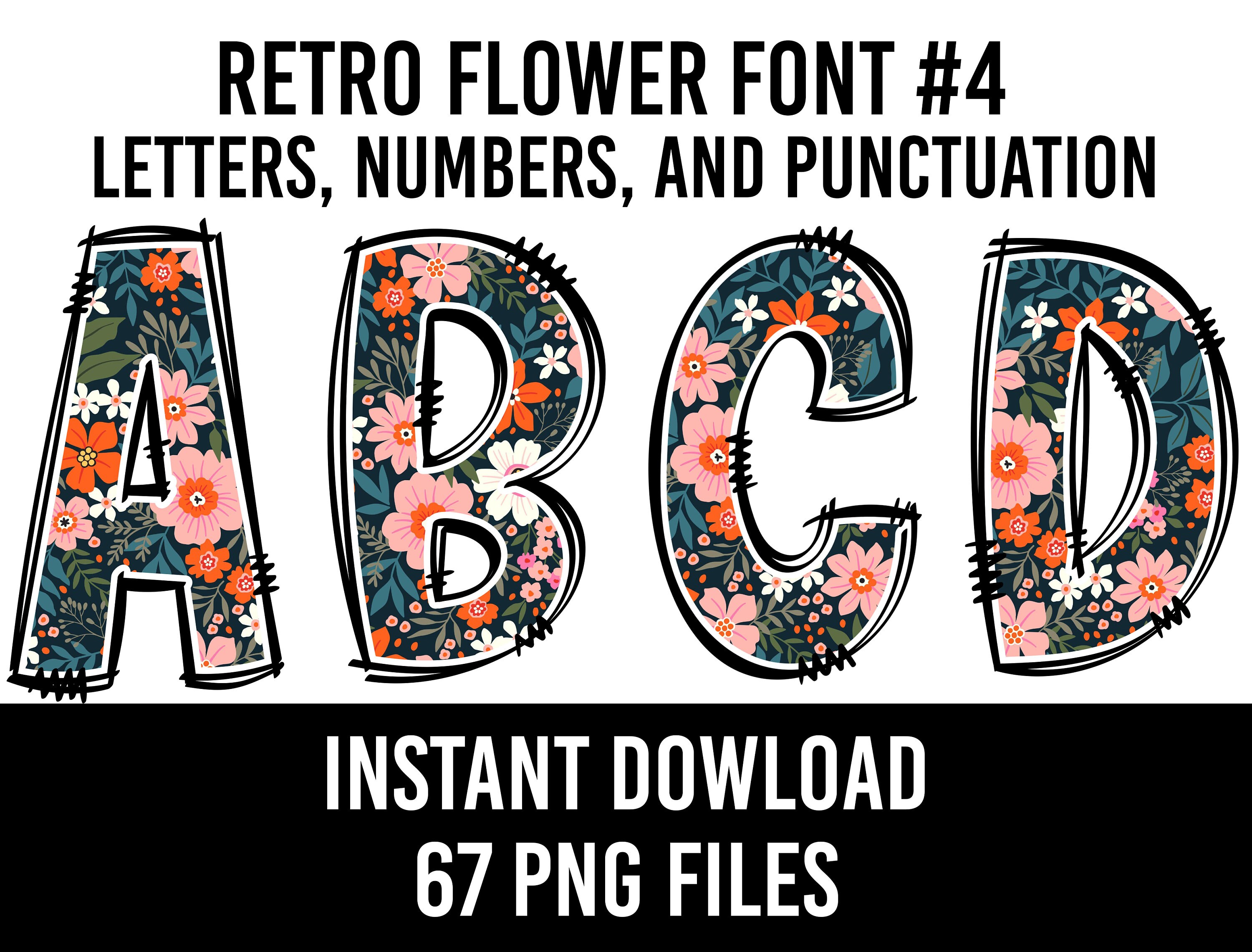 Retro Flower Alphabet Doodle Font Letters Floral Numbers PNG - Etsy
