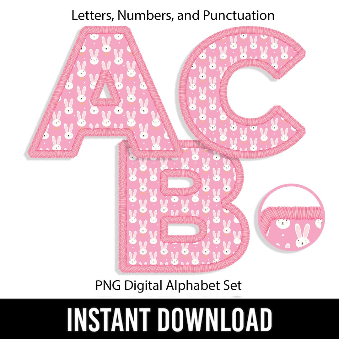 Digital Easter Bunny PNG Alphabets, One Alpha Pack, Faux Embroidery ...