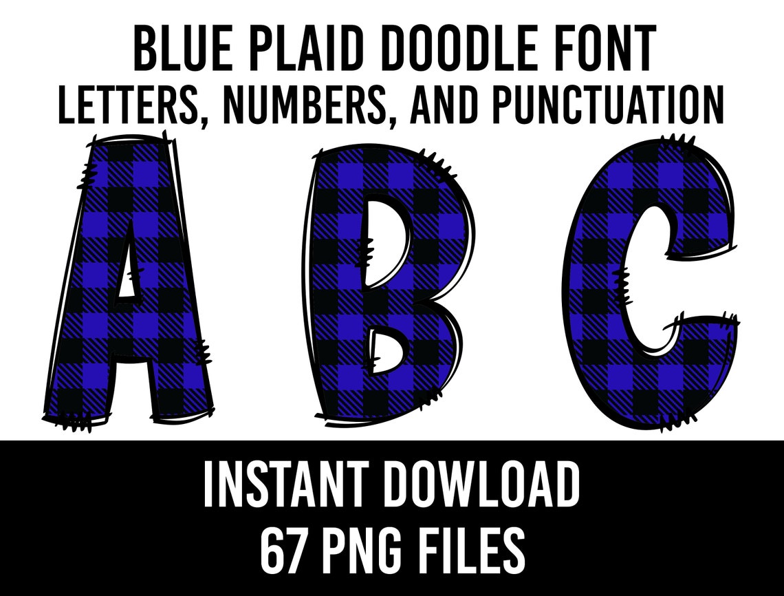 Blue Plaid Print Alphabet Doodle Font Letters Buffalo Plaid - Etsy