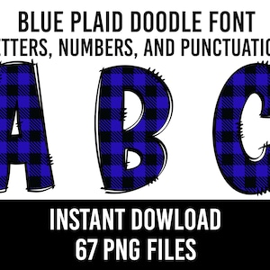 Blue Plaid Print Alphabet Doodle Font Letters Buffalo Plaid - Etsy