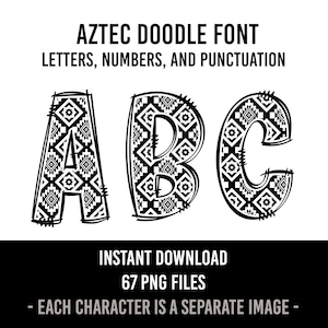 Aztec Alphabet Doodle Font Letters Aztec Numbers PNG Navajo Sublimation ...