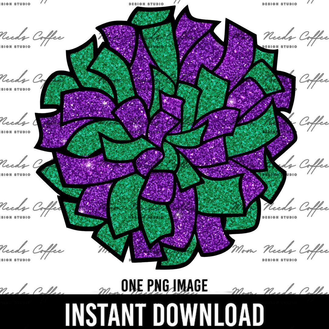 Cheer Green and Purple Pom Pom Clipart, Gameday Sublimation, Cut and ...