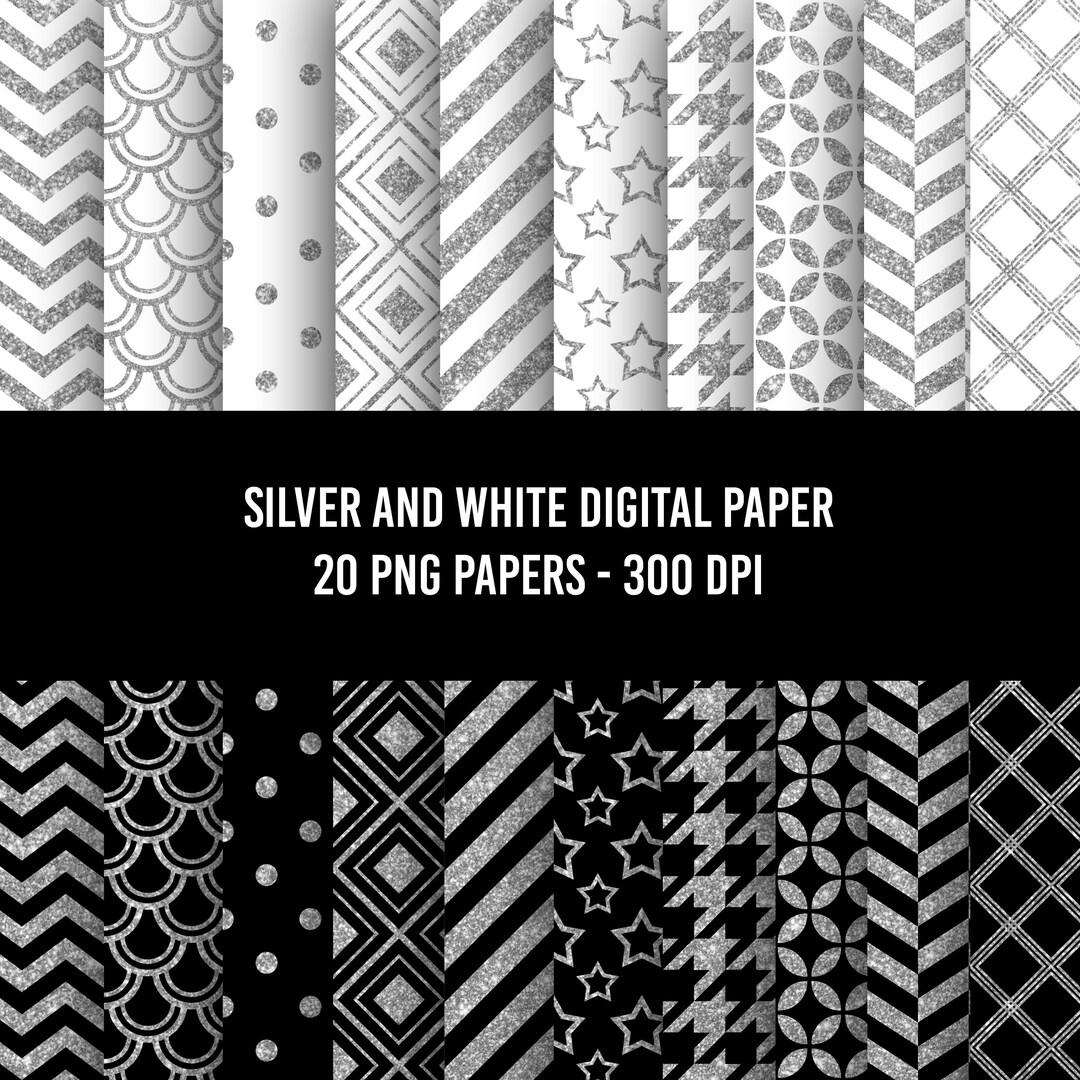 Black and Silver Digital Paper, Glitter Digital Paper Digital ...