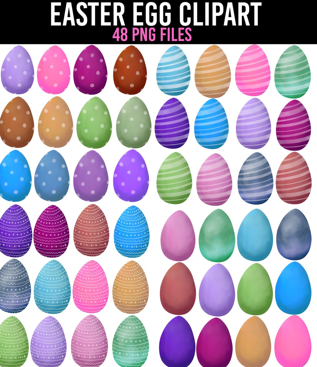 48 Watercolor Easter Egg Clipart, Easter Clip Art, Digital Art ...