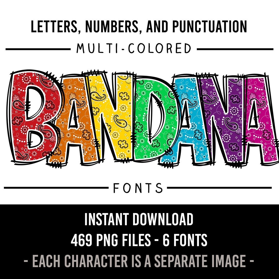 Bandana Alphabets Doodle Font Letters Western Numbers PNG Font Bandana ...