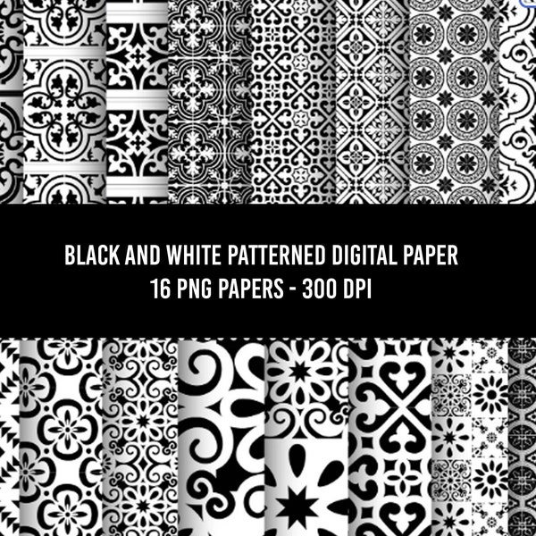 Black and White Digital Papers - Etsy