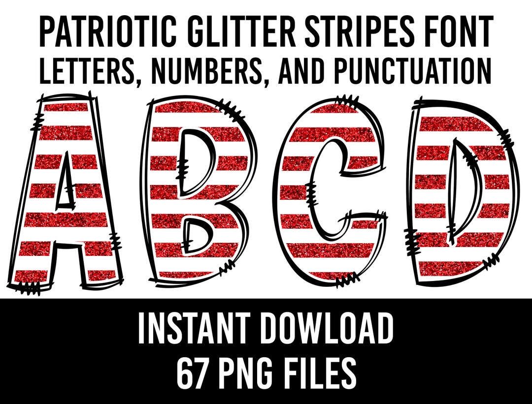 Stripes Alphabet Patriotic Doodle Font Glitter Letters - Etsy