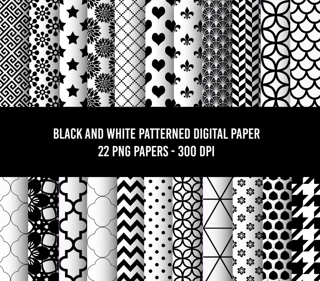 Geometric Digital Paper, Geometric Digital Papers, Black and White ...