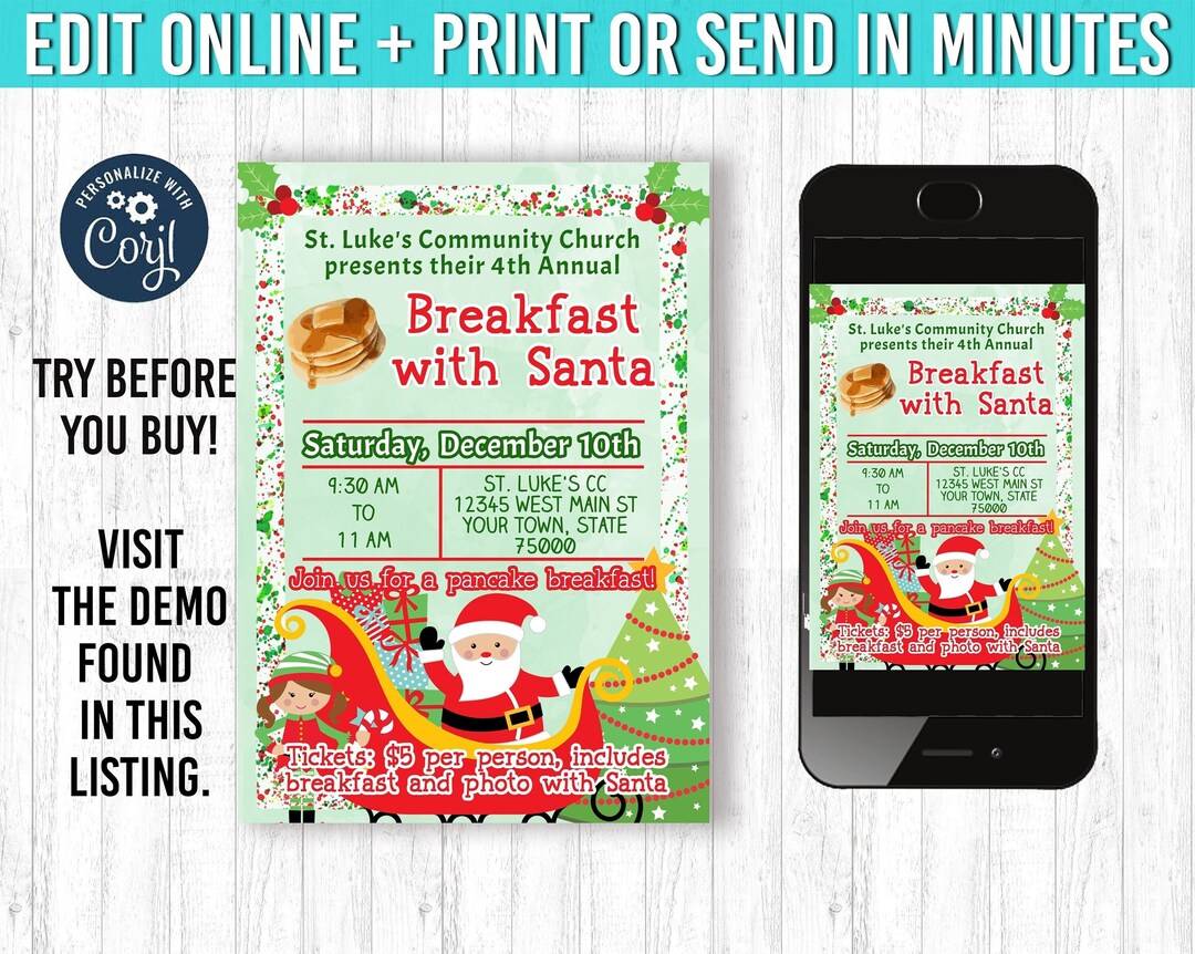 EDITABLE Breakfast With Santa Flyer, Brunch With Santa Flyer ...