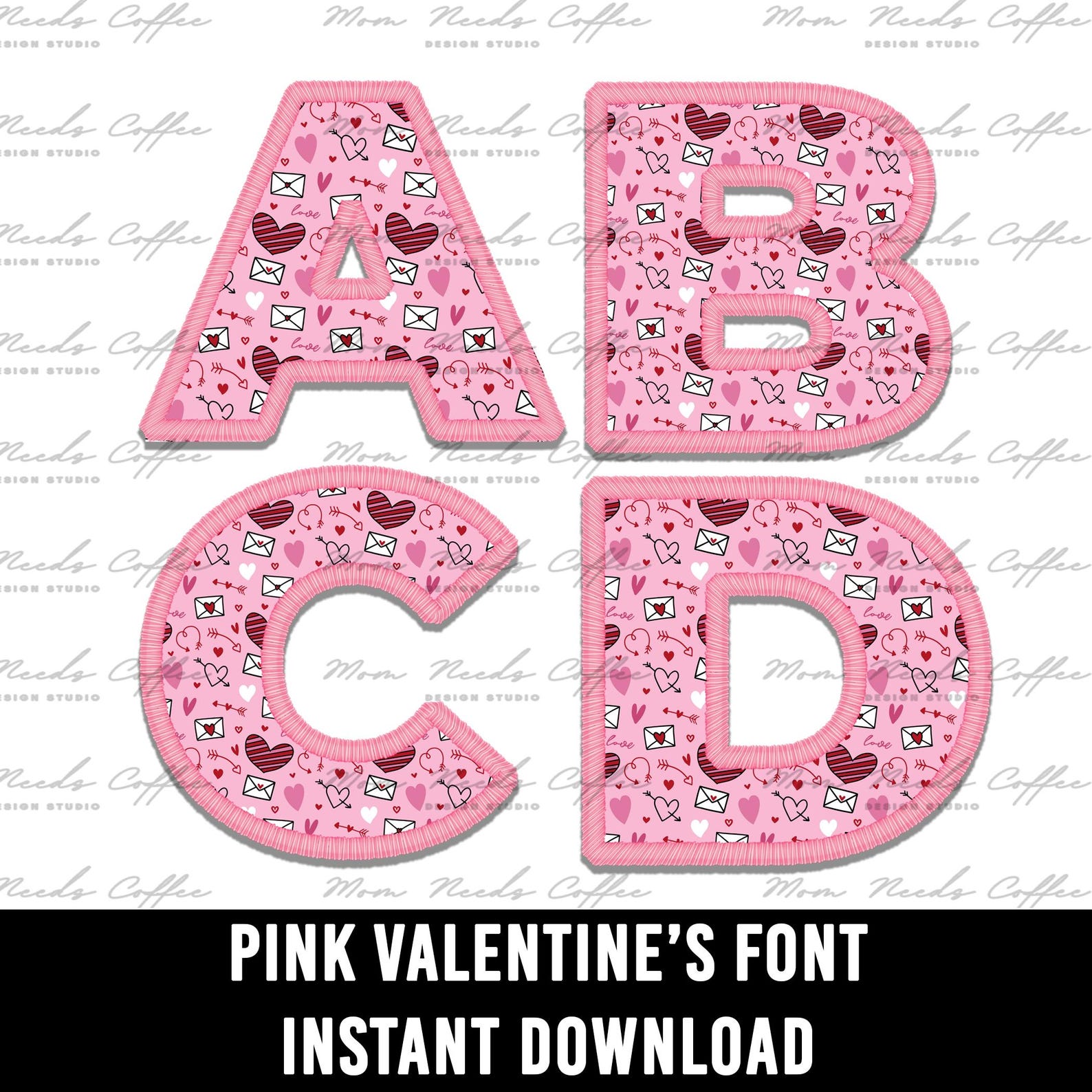 Valentines Alphabet Letters, Numbers, PNG Font, Hearts Sublimation ...