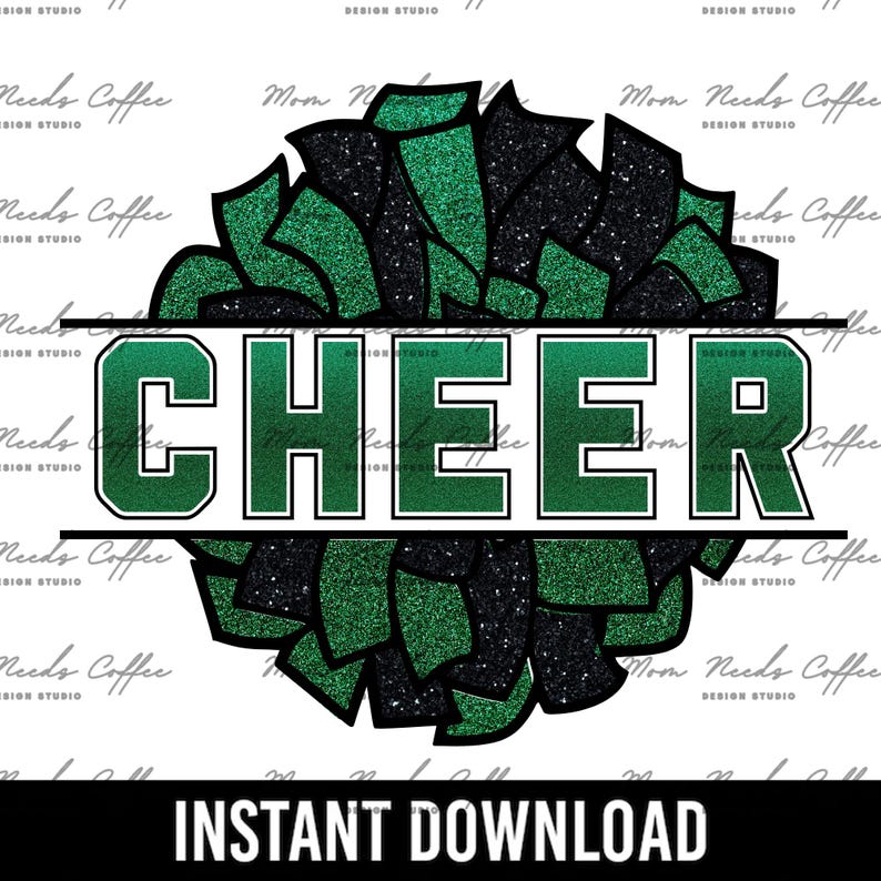 Cheer Green and Black Pom Pom Clipart, Gameday Sublimation, Cut and ...