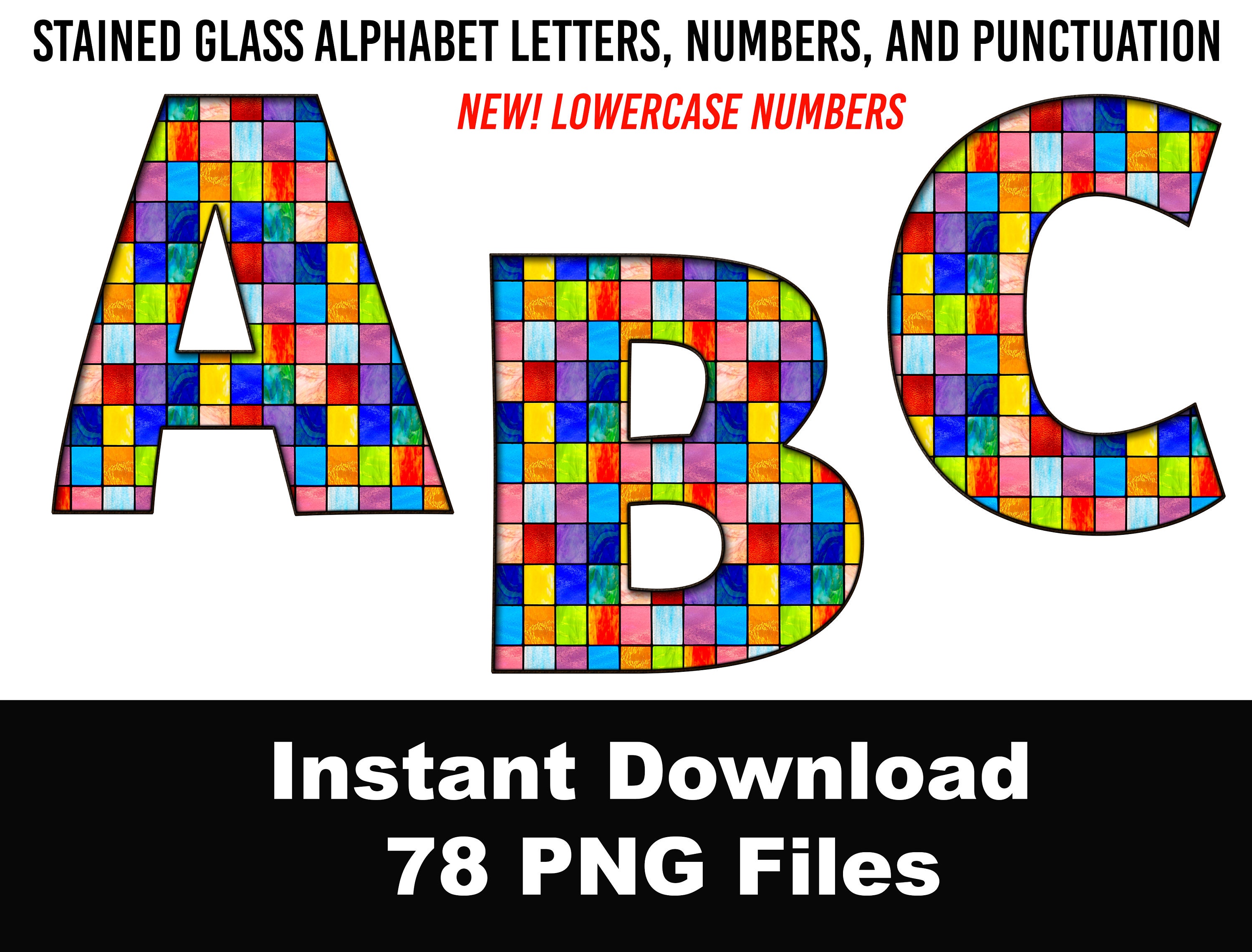 Stained Glass Alphabet 78 Letters Mosaic ABC PNG Font Stained | Etsy