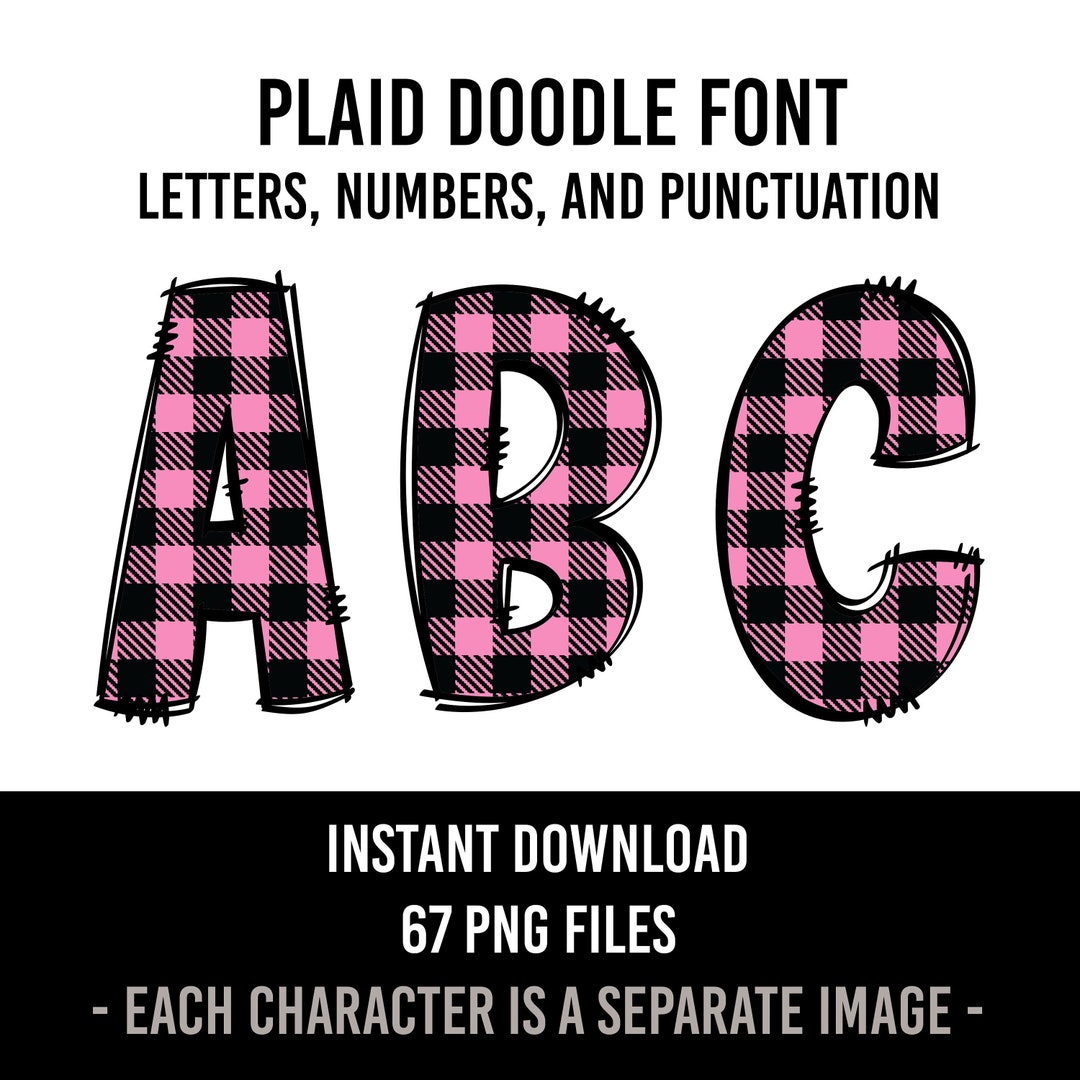 Pink Plaid Print Alphabet Doodle Font Letters Buffalo Plaid Print ...