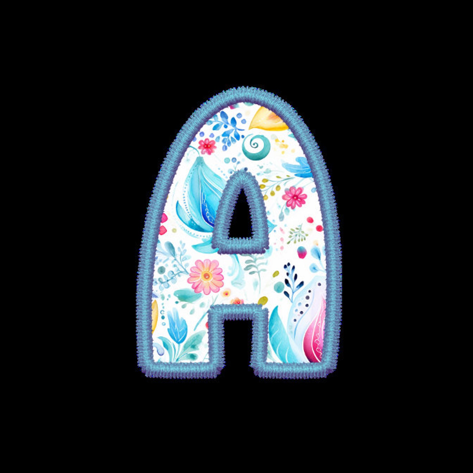 Digital Floral PNG Alphabets, 6 Pack Bundle, Faux Embroidery, Flower ...